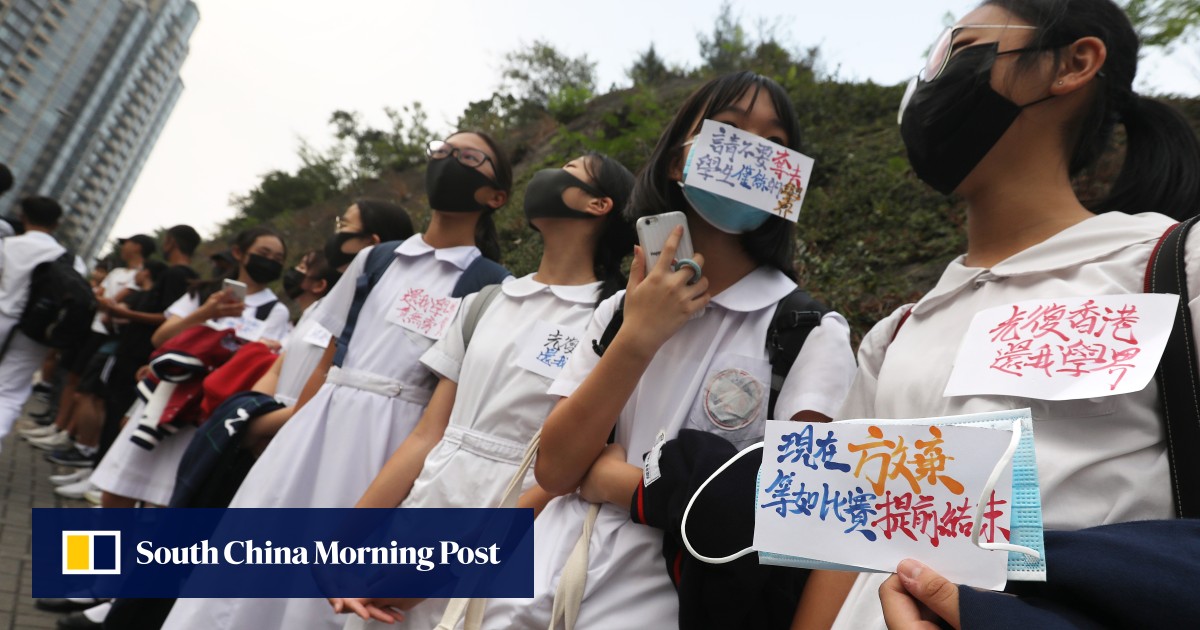 Students form human chain to protest against decision to postpone Hong ...