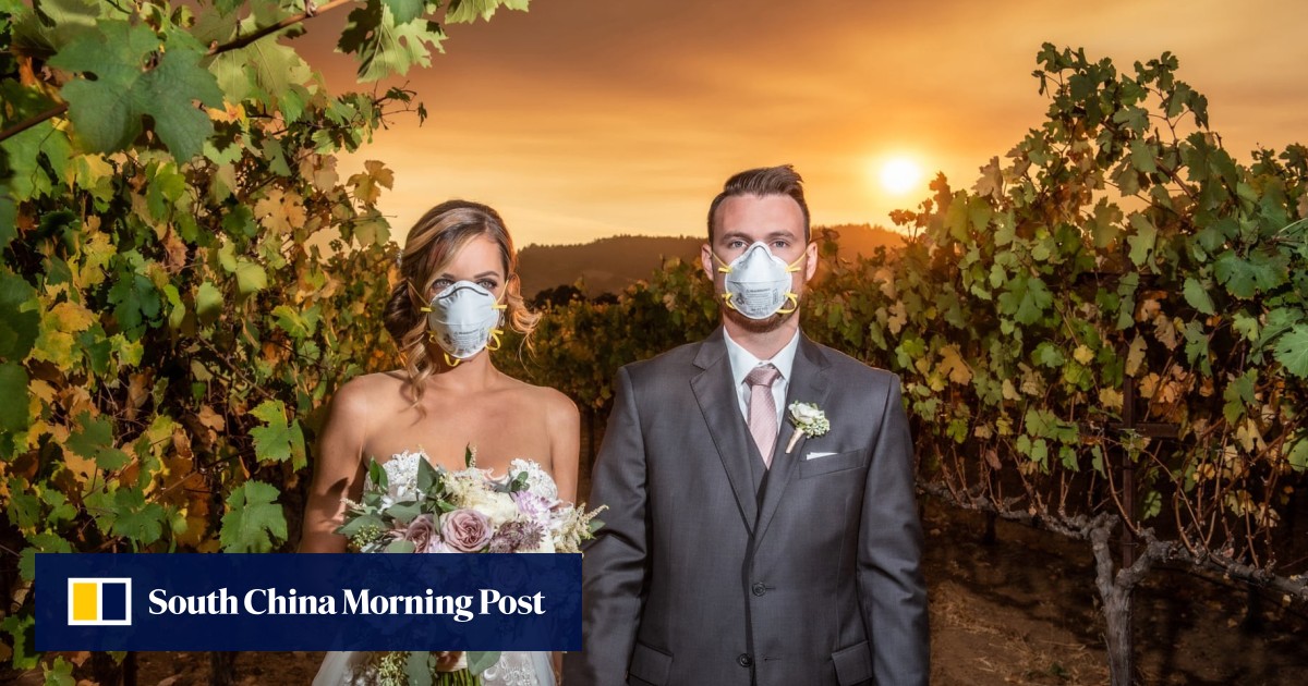 Masked couple’s California ‘wildfire wedding’ photo goes viral | South ...