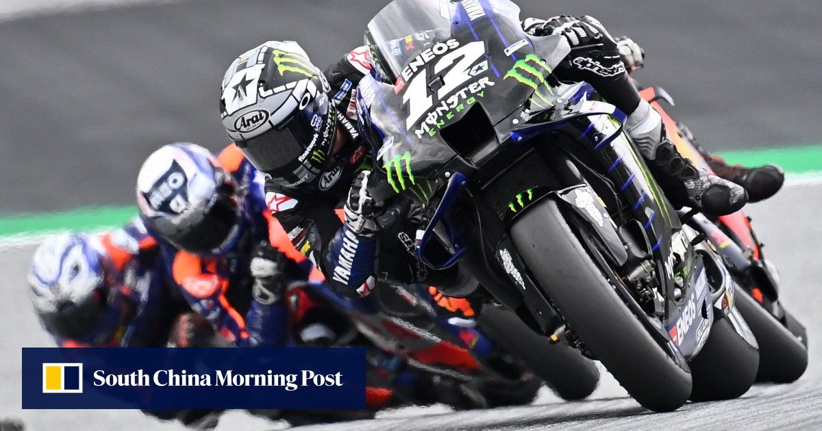 MotoGP rider Maverick Vinales forced to jump off bike after brake ...