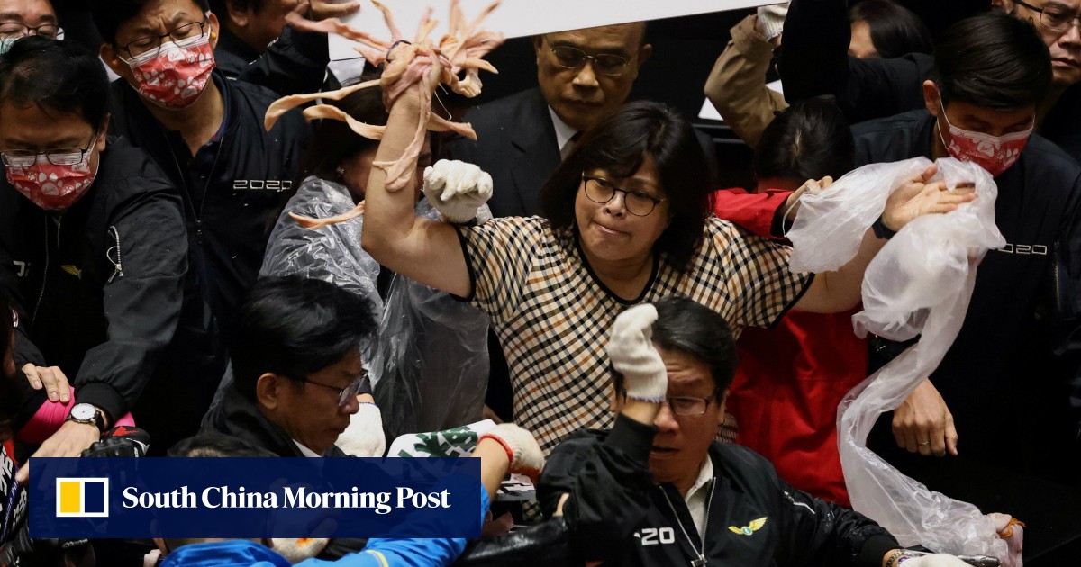 Fists and pig guts fly and opponents hog the floor in Taiwan parliament ...