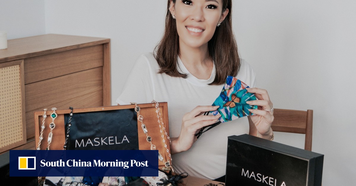 Face masks in hot pink satin, lace, turquoise brocade for US$25 and up ...