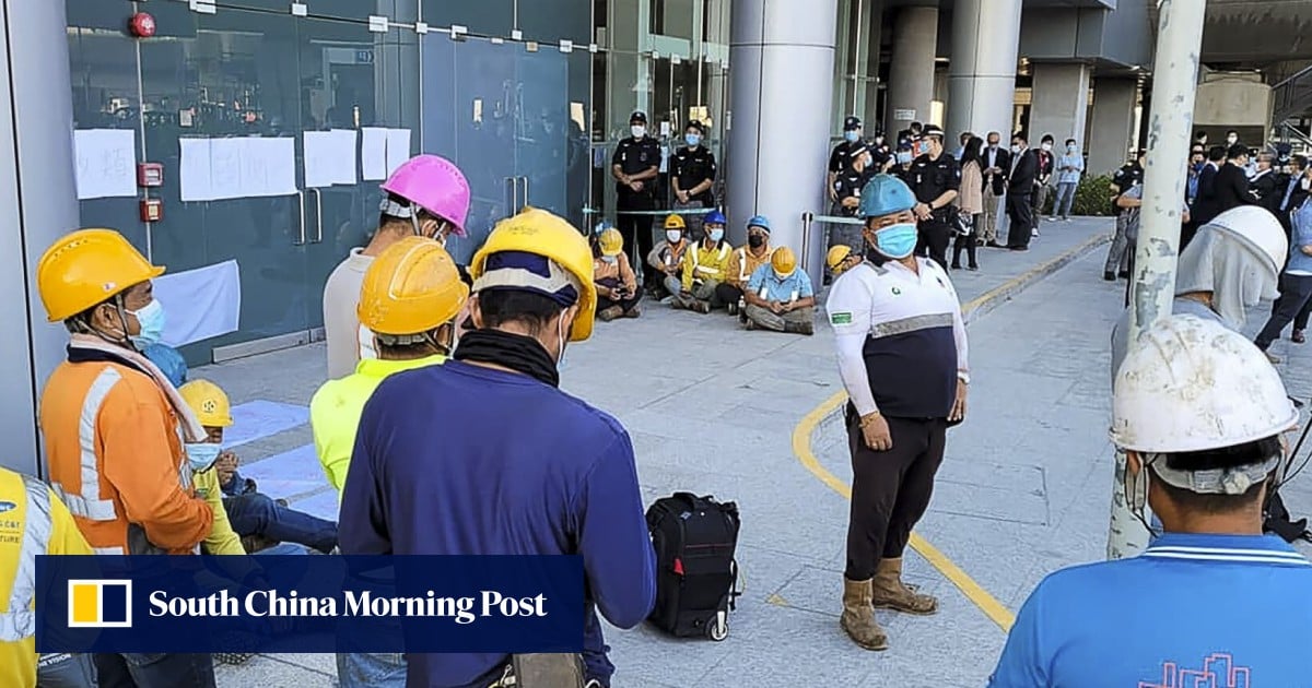 Workers, subcontractors on Hong Kong airport’s third runway project ... Workers, subcontractors on Hong Kong airport’s third runway project ...