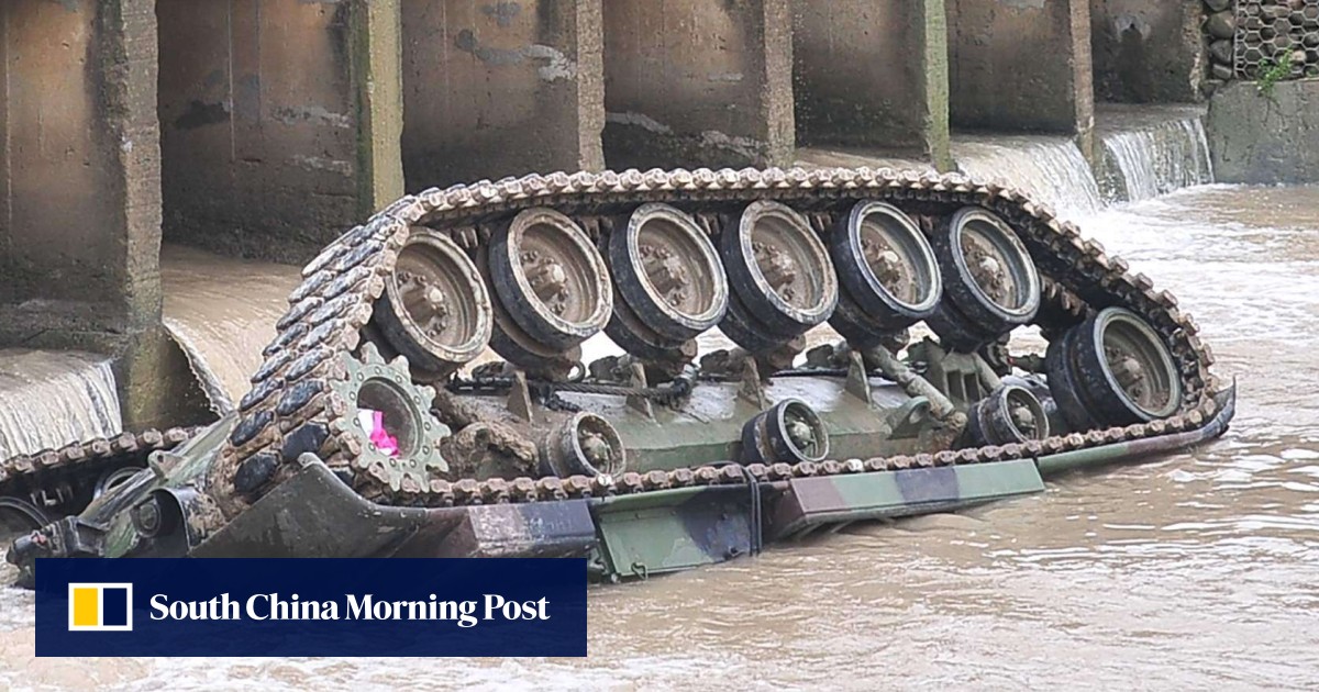 Three Taiwanese soldiers killed after tank falls off bridge in heavy ...