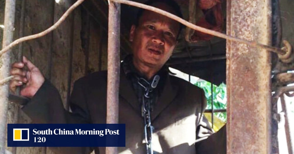 Mentally ill Chinese man locked in iron cage for 11 years by his family ...