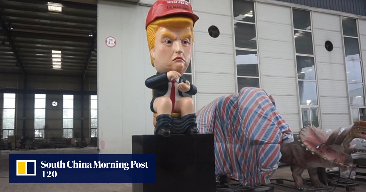 ‘Dumping Trump’: giant Donald Trump robot sitting on gold toilet is on ...