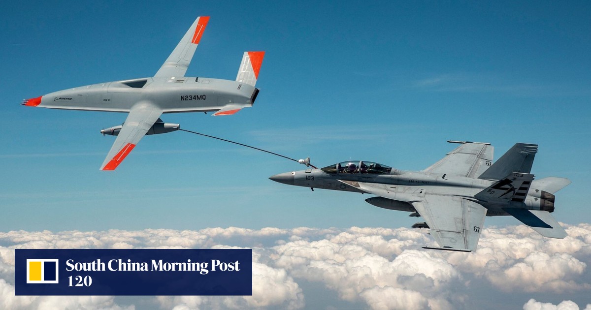 ‘Tanker drone’ fuels US Navy fighter jet for first time | South China ...
