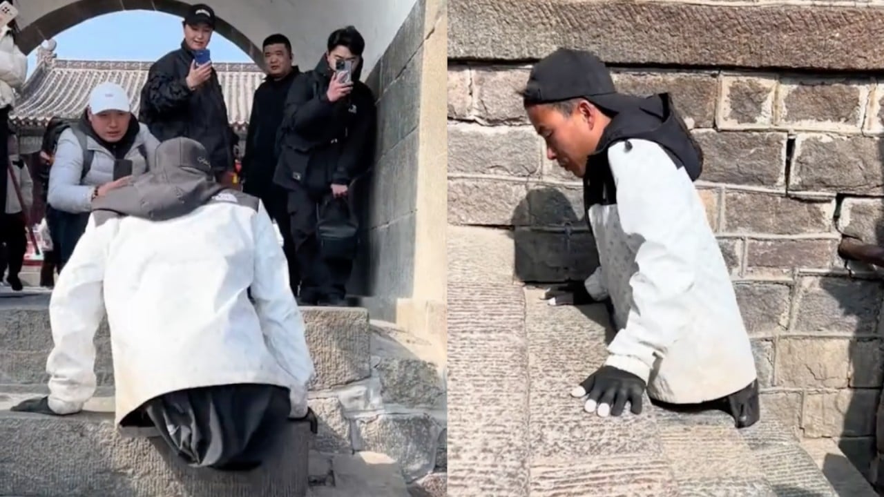 Video | Amputee reaches top of Chinese mountain, climbing steps using ...